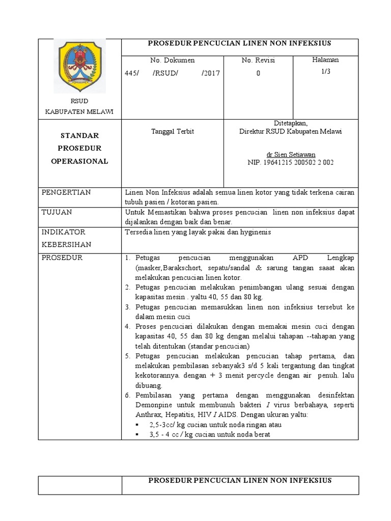 Prosedur Pencucian Linen Non Infeksius Final | PDF