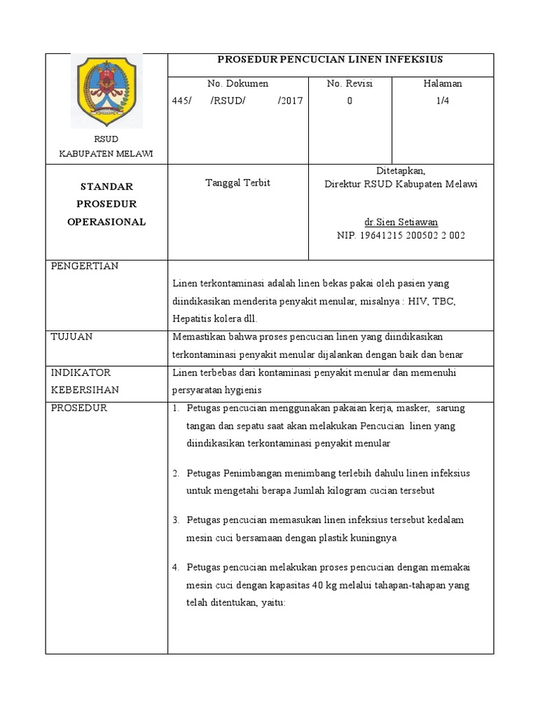 Prosedur Pencucian Linen Infeksius Final | PDF