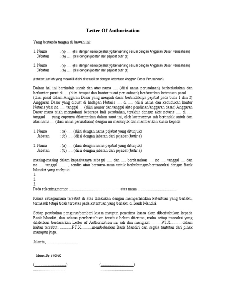 Contoh Surat Authorization Letter | PDF | Teknologi & Rekayasa