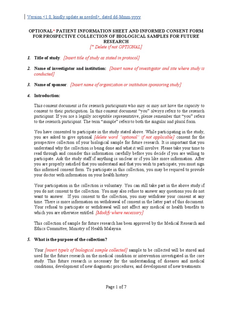 Template Consent For Future Research | PDF | Informed Consent | Medical ...