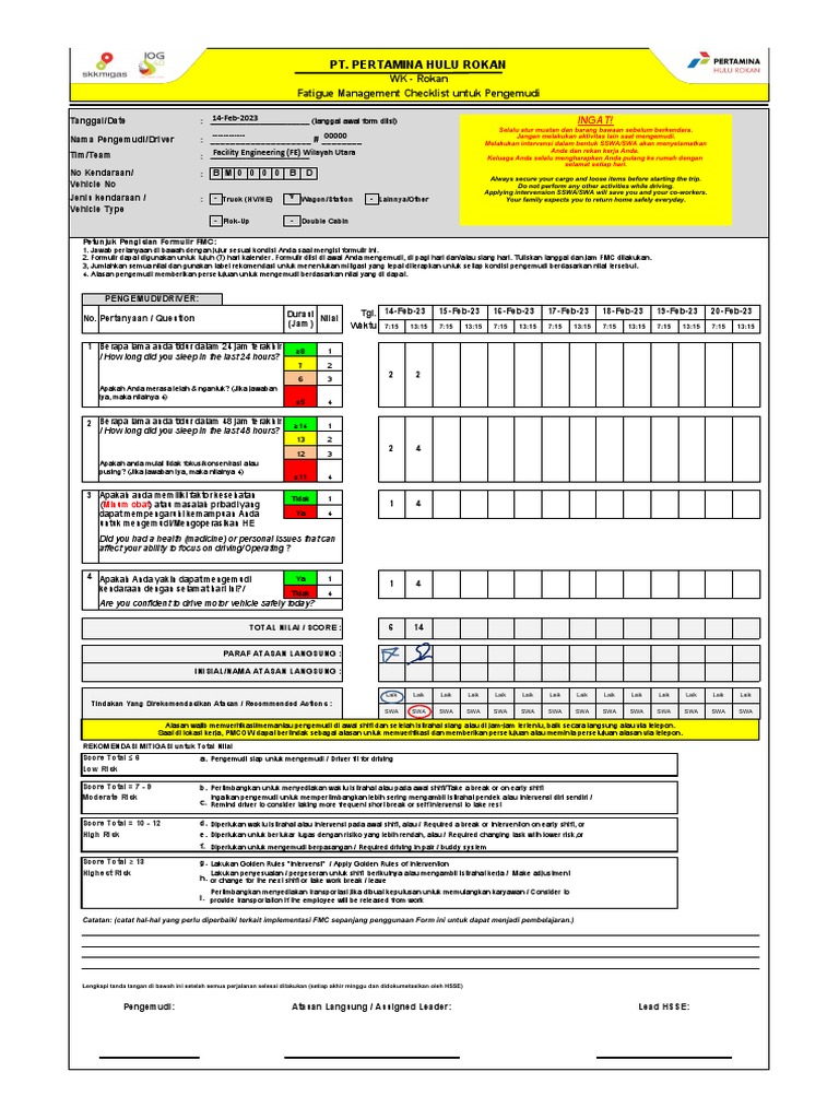 FMC (Fatigue Management Checklist) | PDF