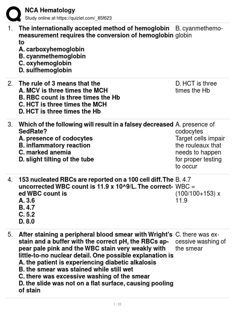 Nca Hematology | PDF | Coagulation | Anemia