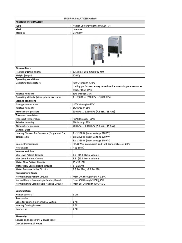 Spesifikasi - Heater Cooler System STOCKERT 3T | PDF | Humidity | Pressure