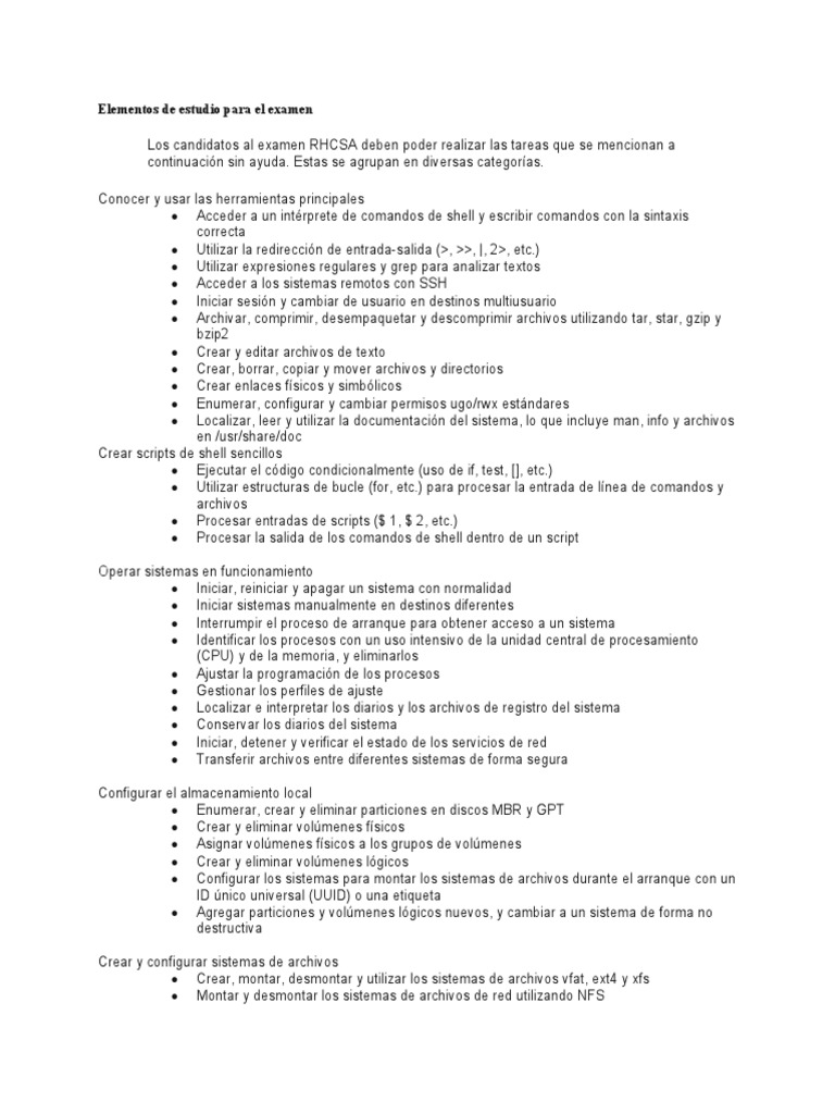 Elementos de Estudio para El Examen RHCSA EX200 | PDF | Archivo de computadora | Informática