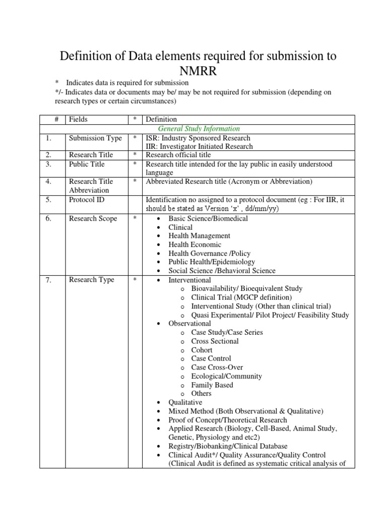 Data Submission Requirements for NMRR | PDF | Phases Of Clinical ...
