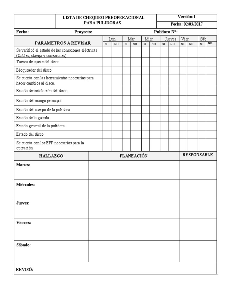 Check List Pulidora | PDF