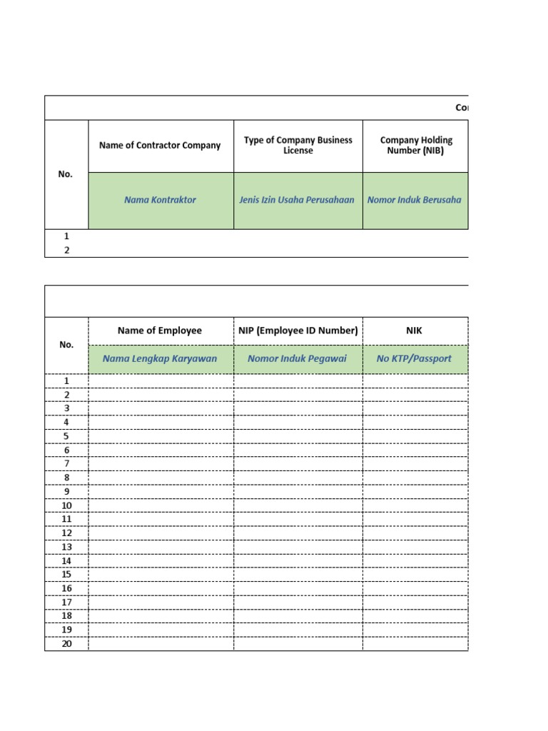 Data Kontraktor dan Karyawan | PDF