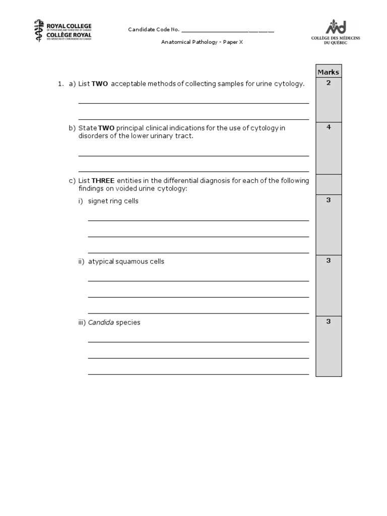 Anatomical Pathology Saq Sample Exam e | PDF | Carcinoma | Clinical Medicine