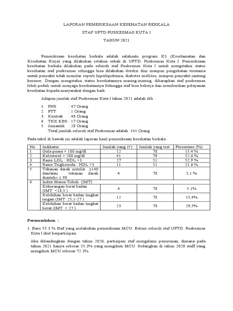 LAPORAN PEMERIKSAAN KESEHATAN BERKALA 2021 | PDF