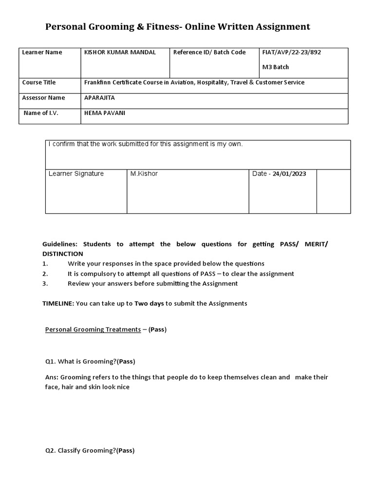 GroomingAssignment (Frankfinn) | PDF | Skin | Human Body