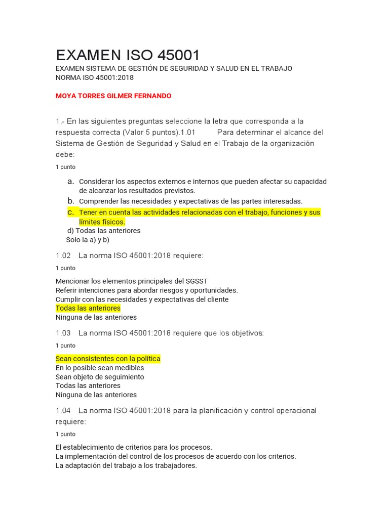 Examen Iso 45001.... | PDF | Planificación | Business Examen Iso 45001.... | PDF | Planificación | Business