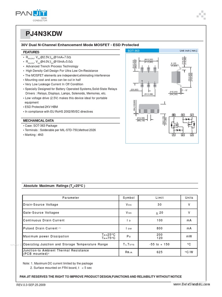 PJ4N3KDW PanJitInternational | PDF | Electrical Engineering | Electrical Components