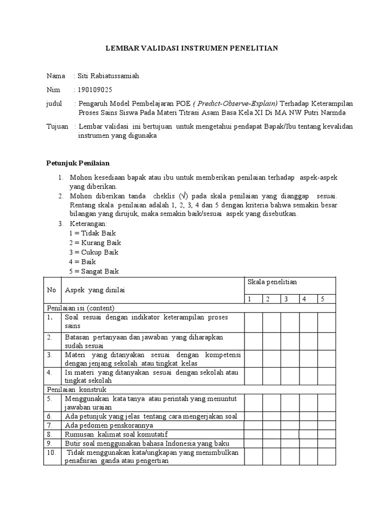 Validasi Instrumen Penelitian | PDF