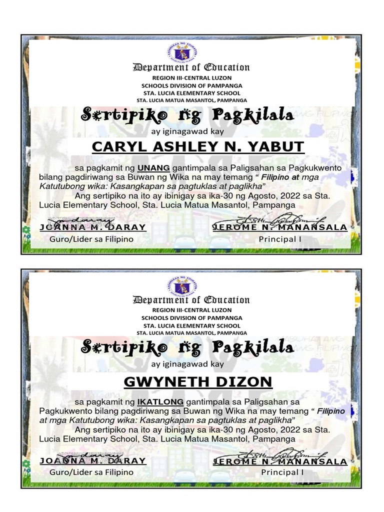 Certificate Buwan NG Wika Filipino | PDF