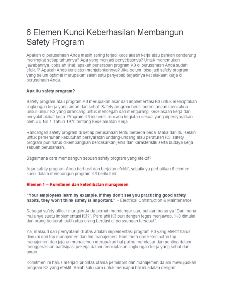6 Elemen HSE Kunci Keberhasilan Membangun Safety Program | PDF