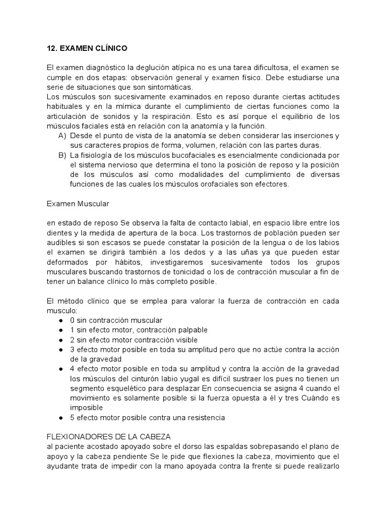Examen Exobucal en Deglución Atípica | PDF | Músculo | Boca