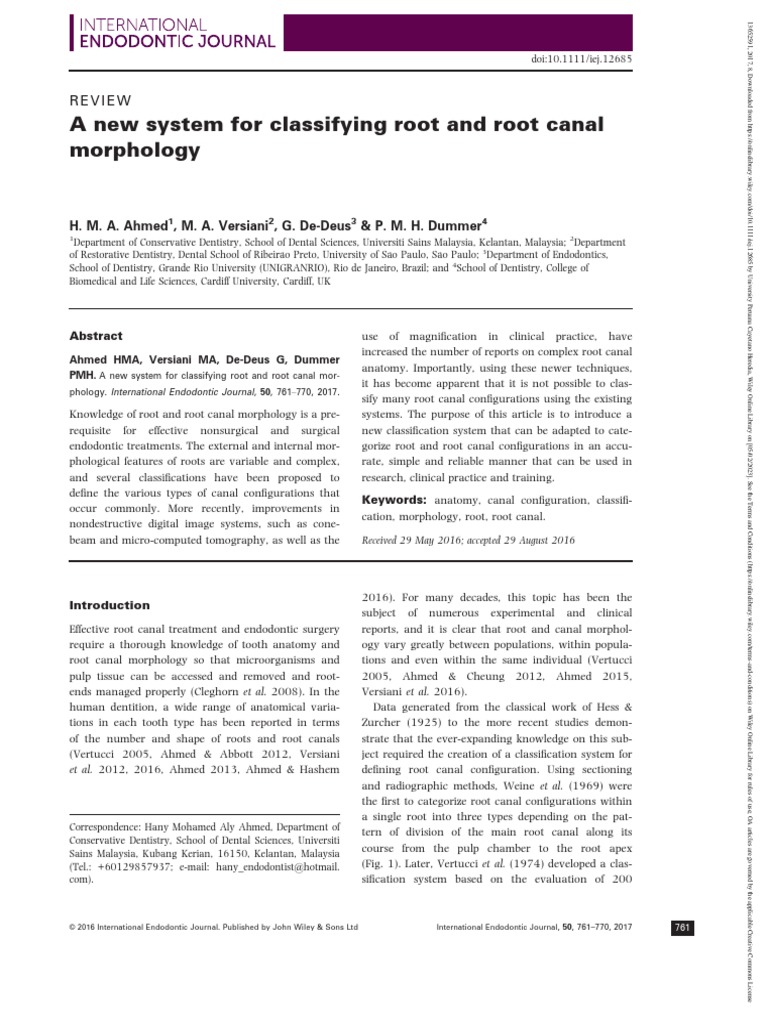 Int Endodontic J - 2016 - Ahmed - A New System For Classifying Root and Root Canal Morphology ...