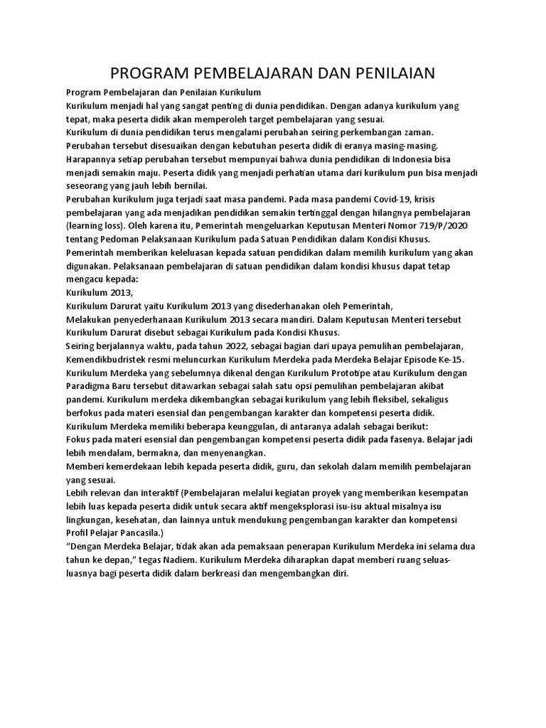 Program Pembelajaran Dan Penilaian | PDF | Karier & Perkembangan