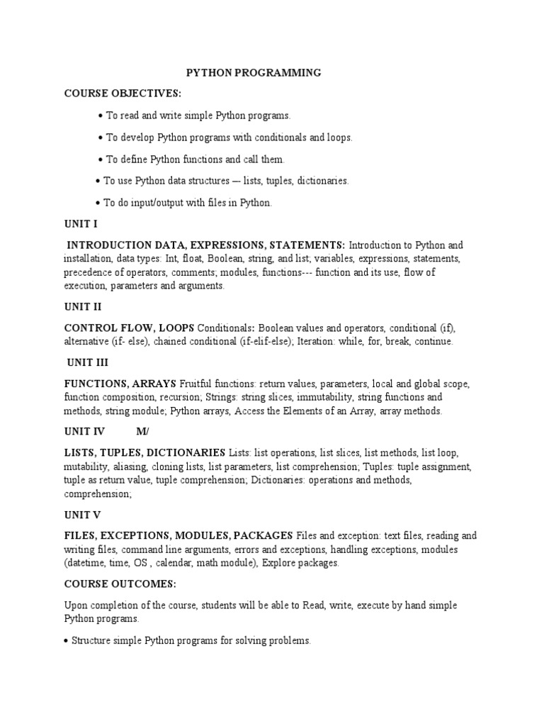 Python Programming Syllabus | PDF