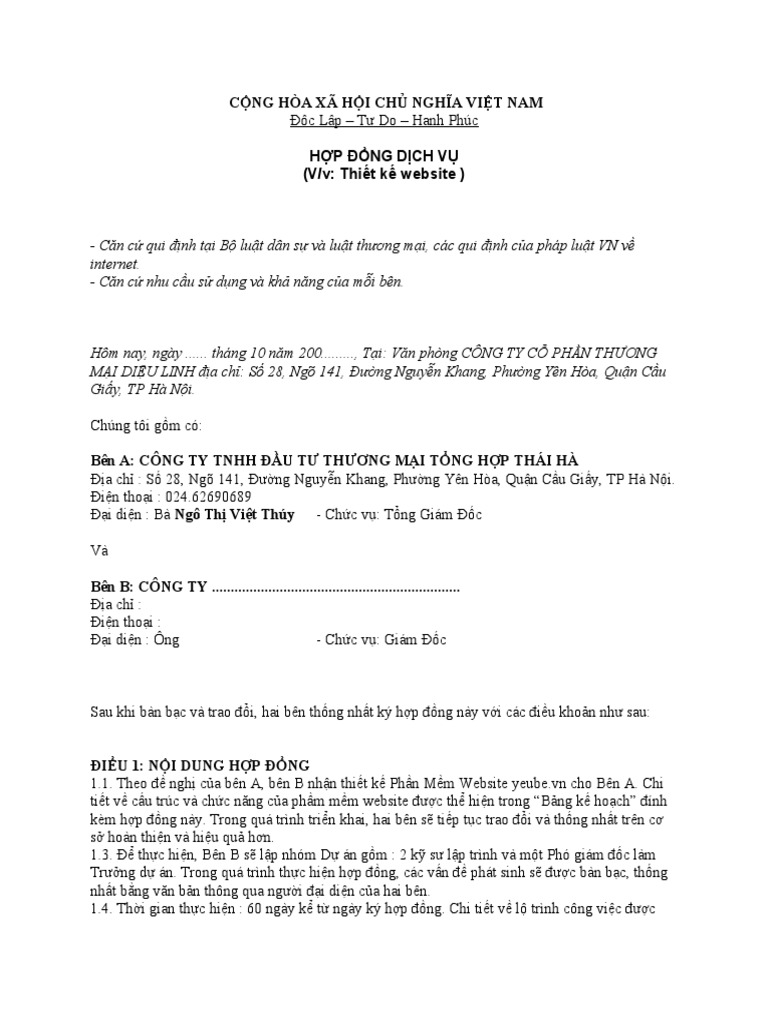 Mau Hop Dong Thiet Ket Website | PDF
