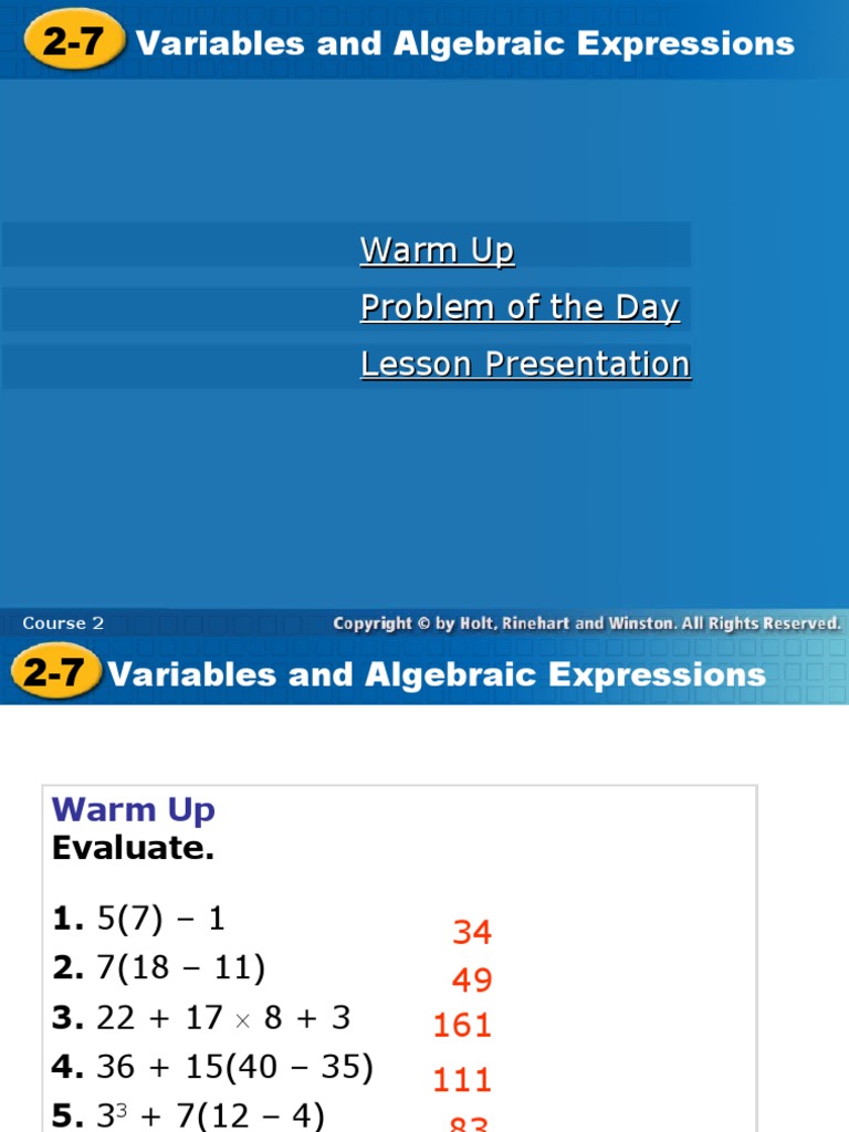 Variable and Algebraic Expressions | PDF | Multiplication | Variable ...