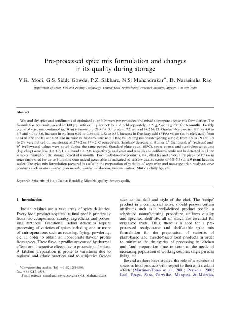 Re-Processed Spice Mix Formulation and Changes It 1 | PDF | Ginger | Onion