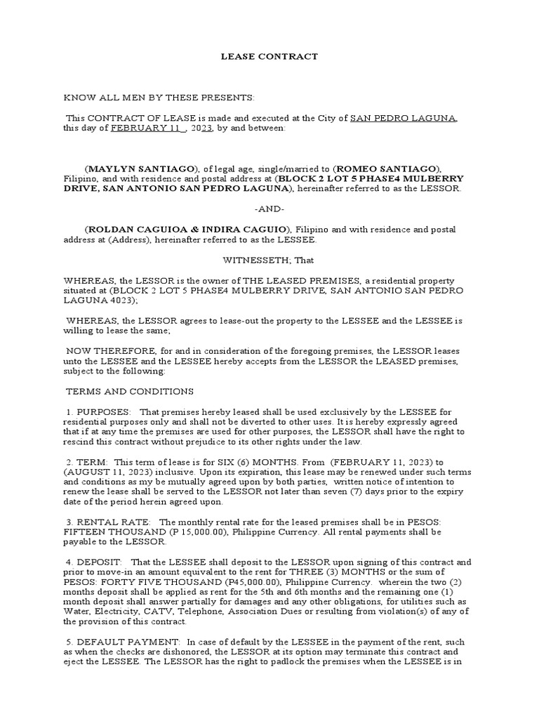 Lease Contract | PDF | Lease | Civil Law (Common Law)