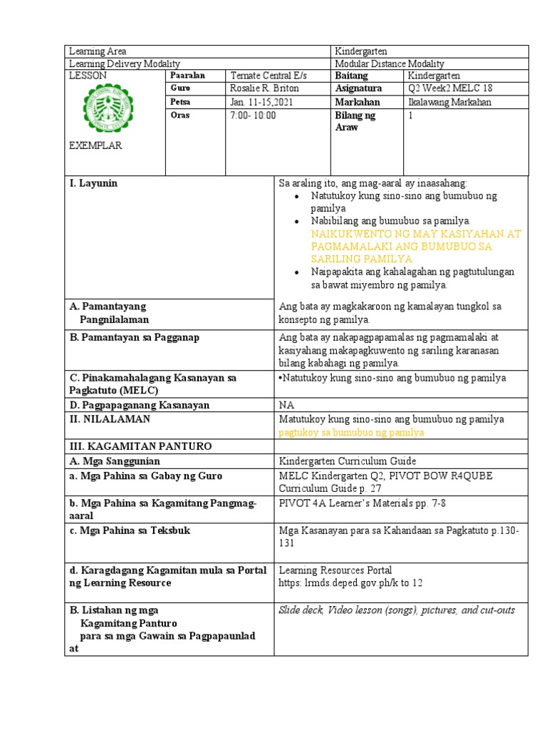 Lesson Exemplar Kinder Feb 8 | PDF