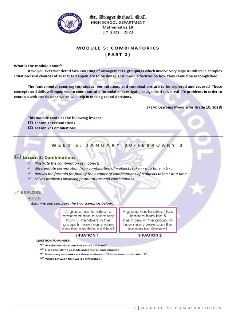 3rd QTR Week 5 Module 5 Combinatorics Part 2 | Download Free PDF | Permutation | Combinatorics