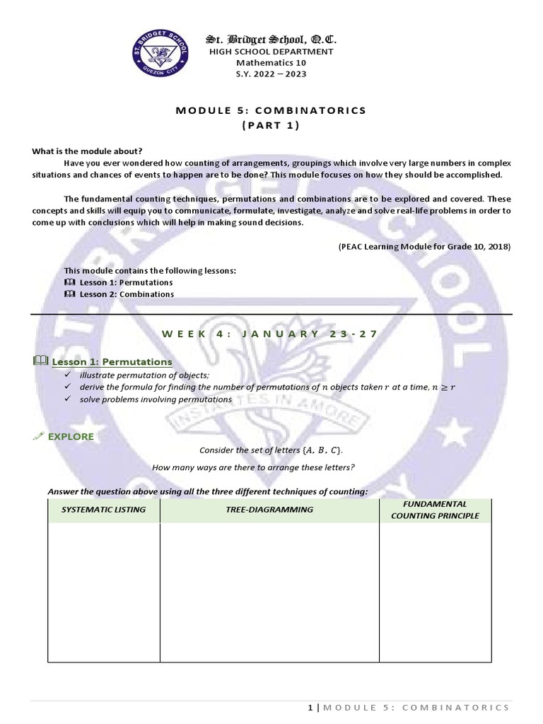 3rd QTR Week 4 Module 5 Combinatorics Part 1 | PDF | Permutation | Combinatorics