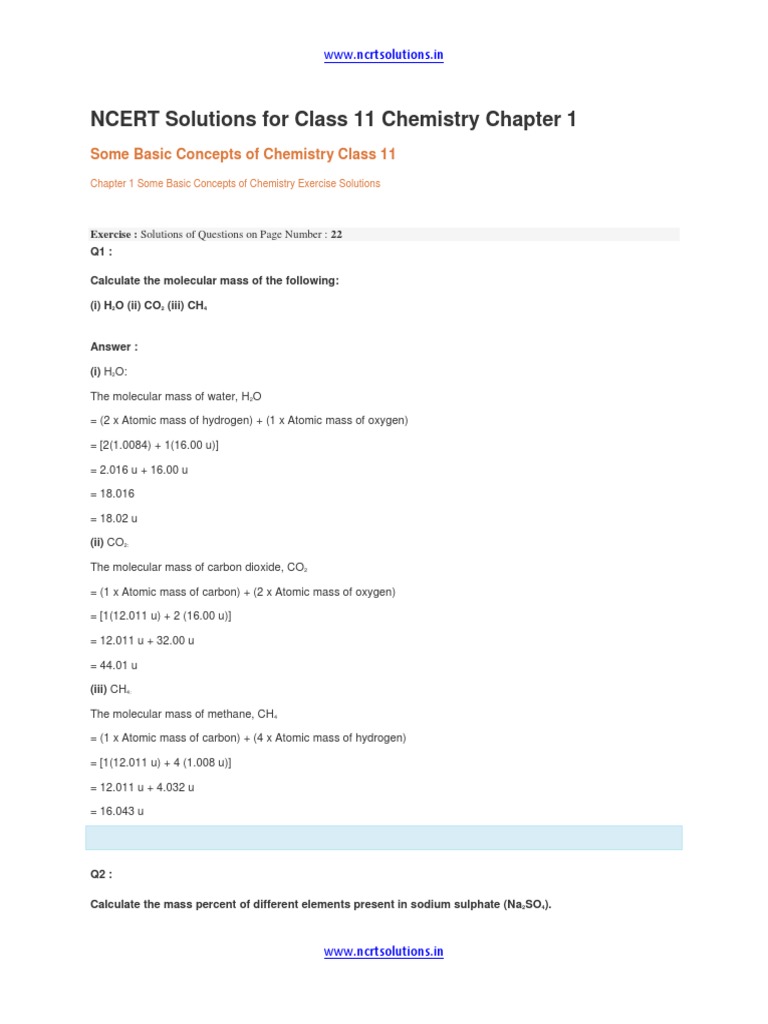 Chem11th Ncert Solutions Merged | PDF | Mole (Unit) | Emission Spectrum