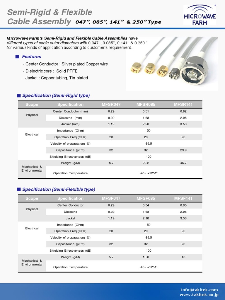 Semi-Rigid & Flexible Cable Specs | PDF | Capacitance | Electrical ...