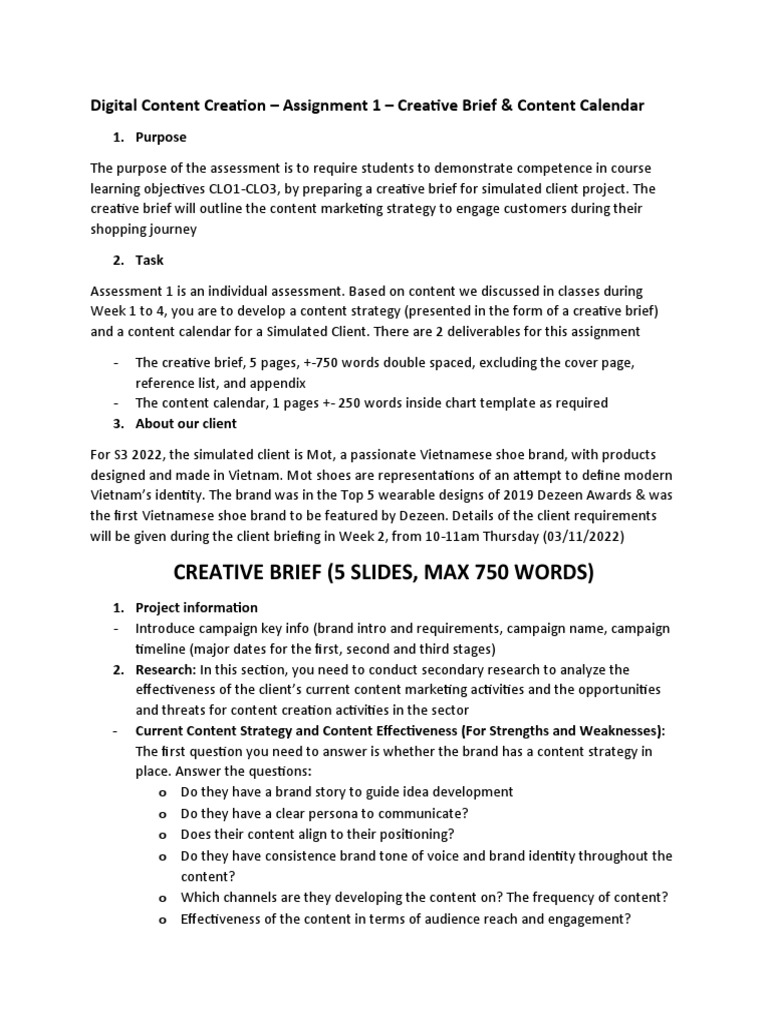 Assignment 1 - Creative Brief & Content Calendar | Download Free PDF ...