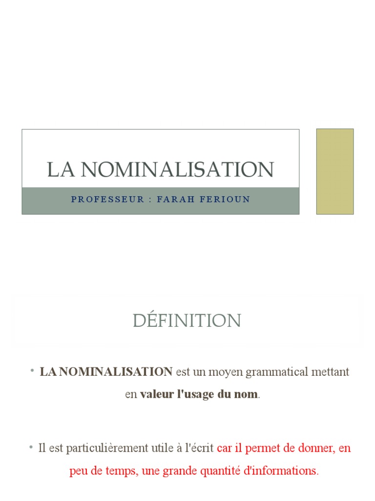 La Nominalisation | PDF | Verbe | Unités sémantiques