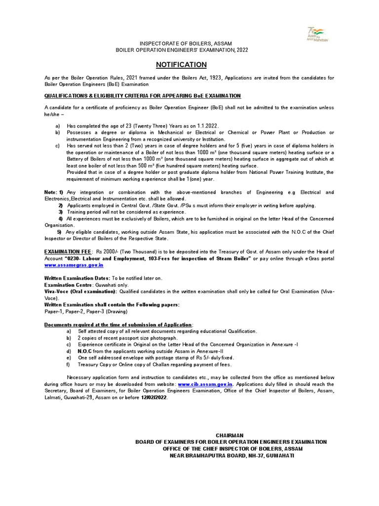 BOE-2022 Assam Notification | PDF | Boiler | Energy Technology