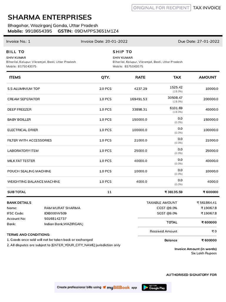 1-Sales - Invoice-Shiv Kumar | PDF | Taxation | Economies