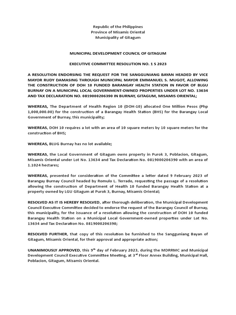 MDC Excom Resolution 1 2023 | PDF | Governance | Government