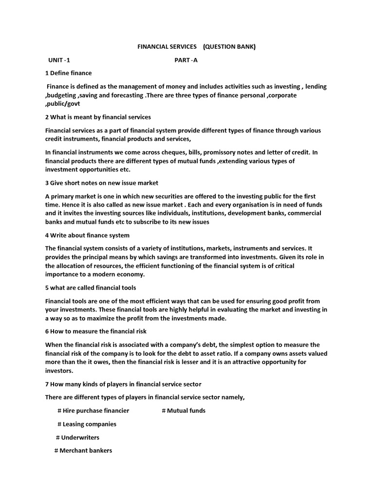 Fs Unit-1 Important Questions | PDF | Banks | Investing Fs Unit-1 Important Questions | PDF | Banks | Investing