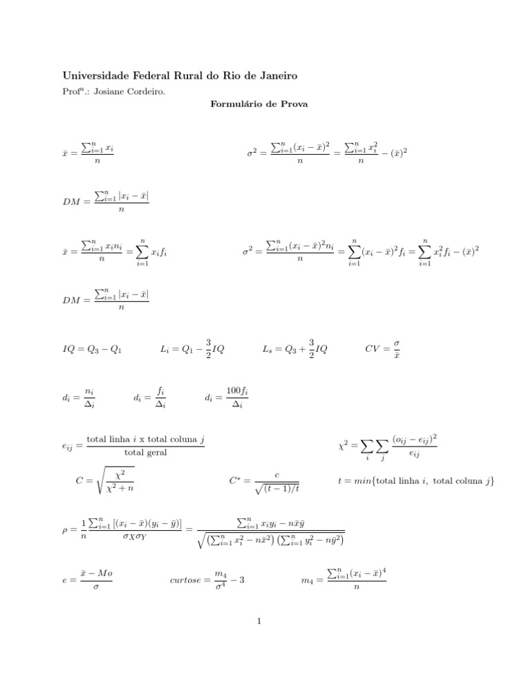Statistical Formulas and Concepts Guide | PDF | Teaching Methods ...