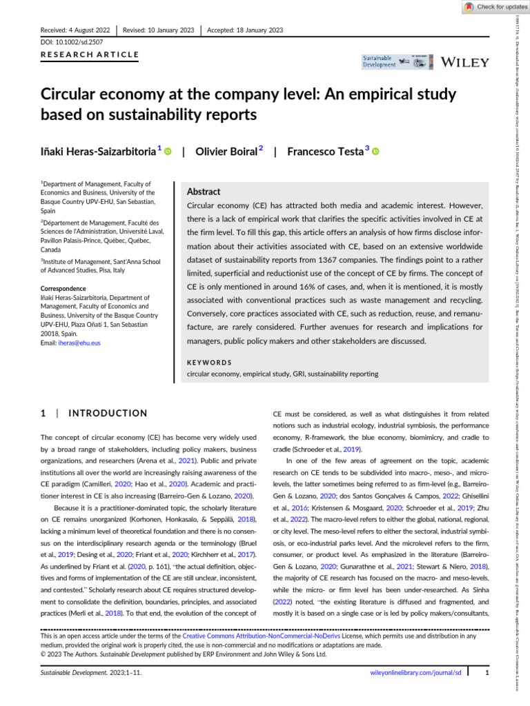 Circular Economy at The Company Level An Empirical Study Based On Sustainability Reports | PDF ...