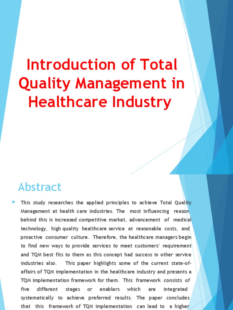TQM Implementation in Healthcare Industry | PDF | Health Care | Quality ...