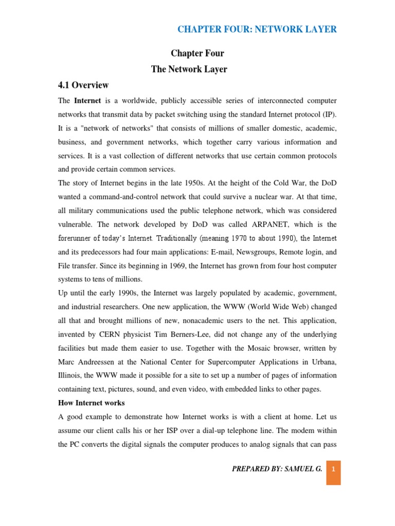 Chapter Four - Network Layer | PDF | Ip Address | Computer Network