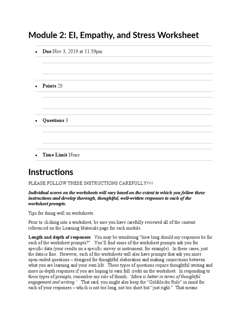 Ogl 220 - Module 2 - Empathy Worksheet | PDF | Emotional Intelligence | Empathy