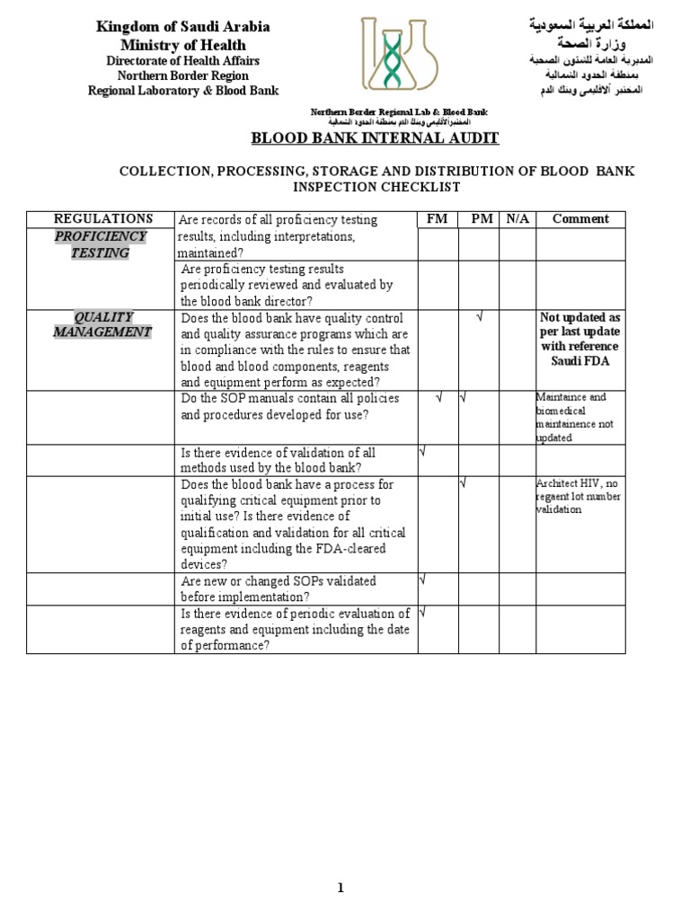 Blood Bank Internal Audit Checklist | PDF | Blood Transfusion | Audit