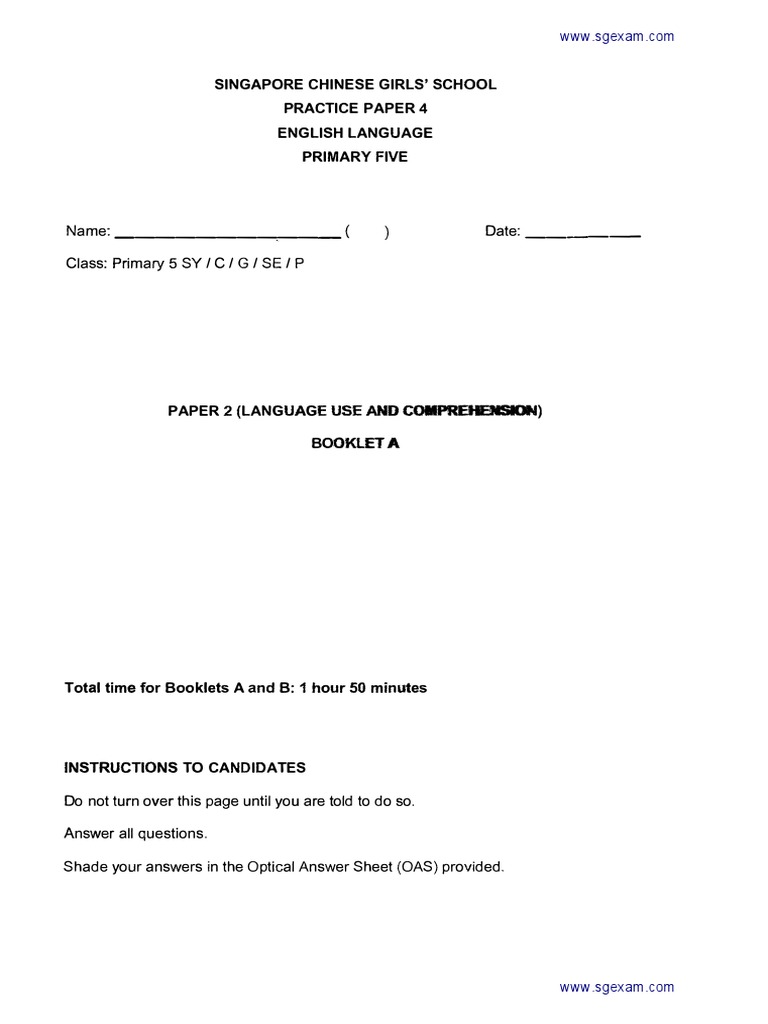 2021 P5 English Practice Paper 4 SCGS | PDF