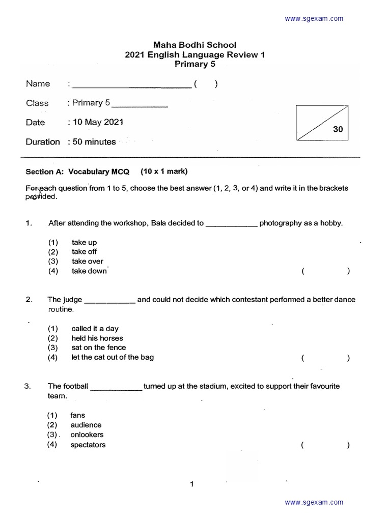 2021 P5 English Topical Revision 1 Maha Bodhi | PDF