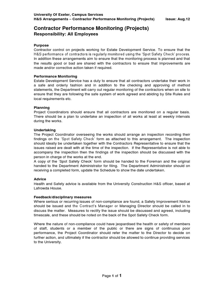 CSP004 Contractor Performance Monitoring | PDF | Occupational Safety ...