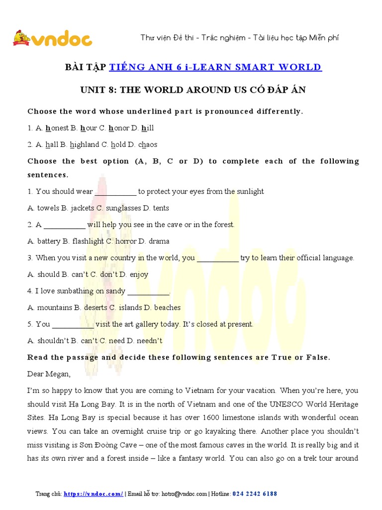 Bai Tap I Learn Smart World 6 Unit 8 The World of Us | PDF