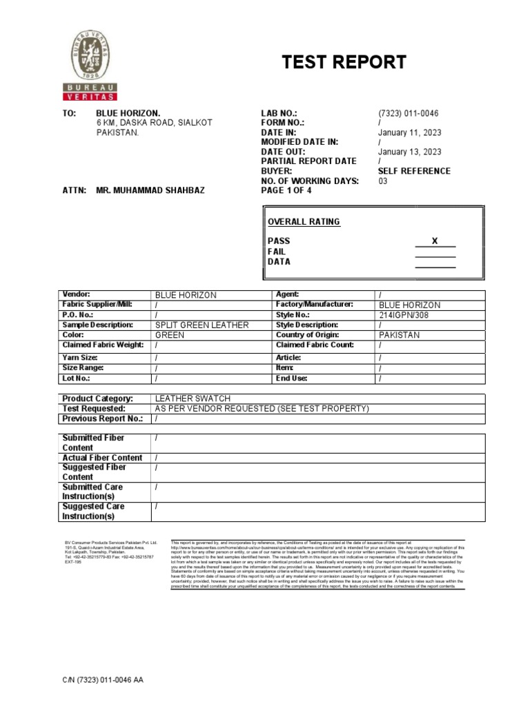 Test Report | PDF | Textiles