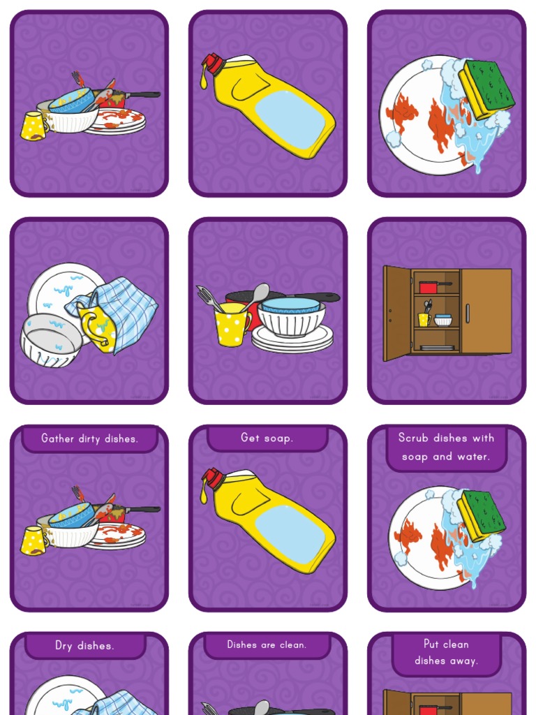Us Se 5 Washing Dishes Multi Step Sequencing Cards | PDF